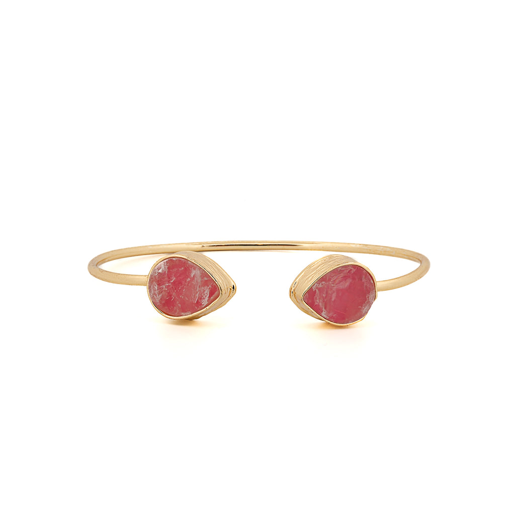 Cleopatra Pink Agate Gemstone Gold Cuff Bracelet | Ebru Jewelry