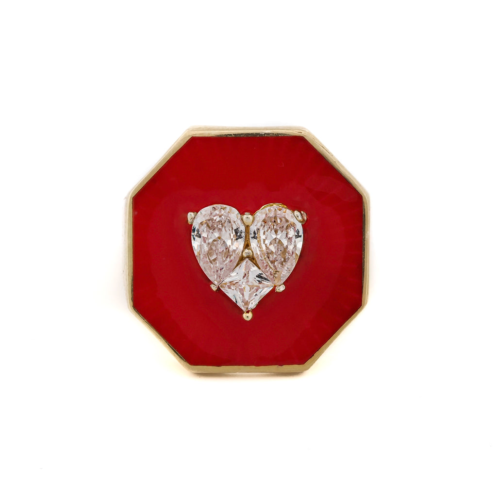 Love Red Enamel Heart Adjustable Statement Ring | Ebru Jewelry