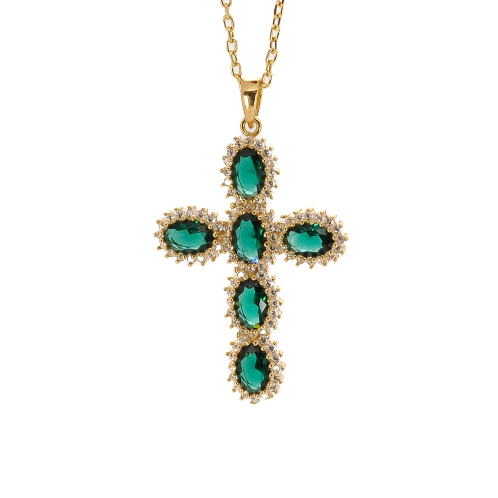 Passion Diamond & Green Jade Cross Pendant Necklace | Ebru Jewelry
