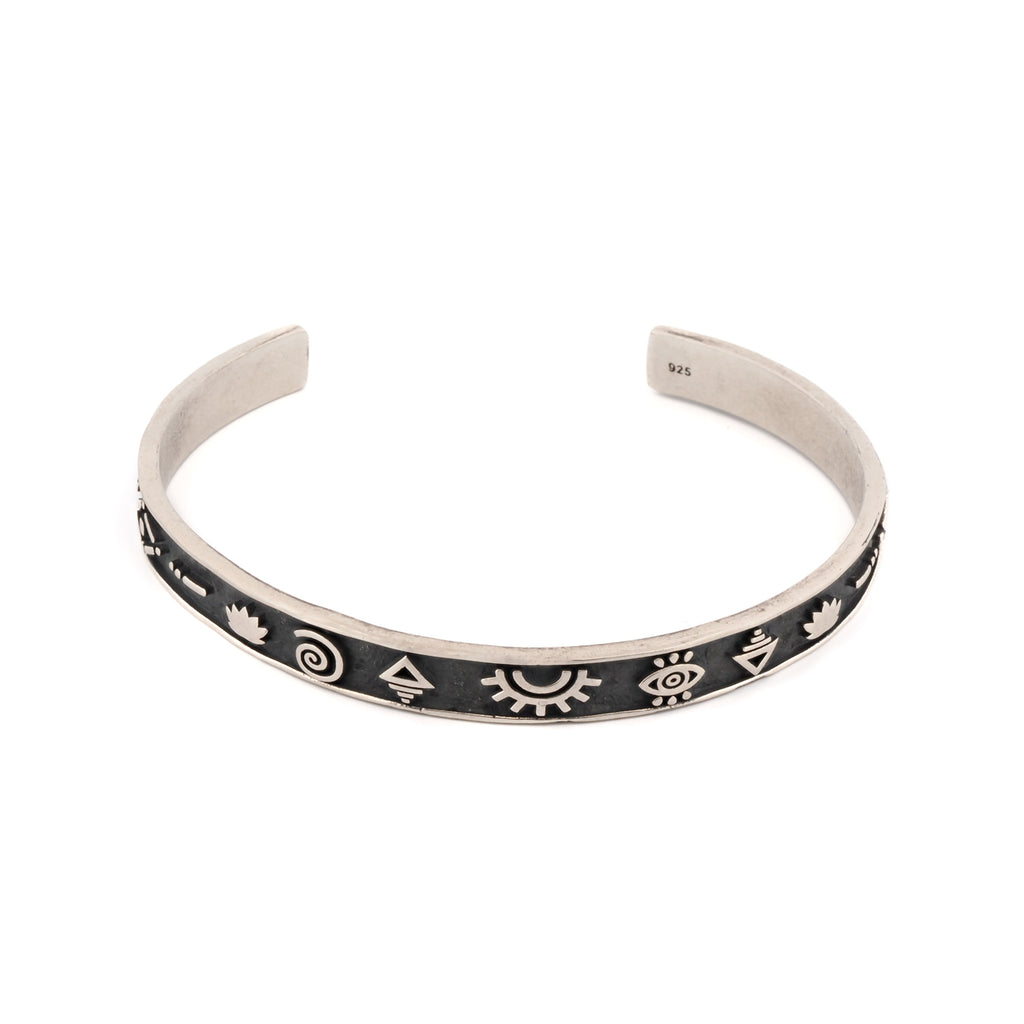 Sterling Silver Spiritual Symbols Cuff Bracelet | Ebru Jewelry