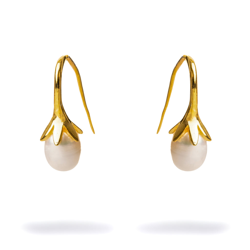 Dainty Gold Vermeil & Pearl Design Statement Earrings | Ebru Jewelry