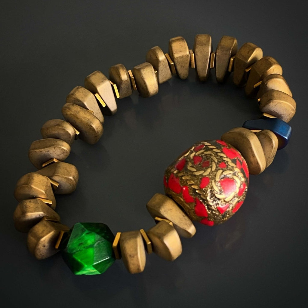 Vintage Nepal Bracelet | Handmade Jasper and Hematite | Ebru Jewelry